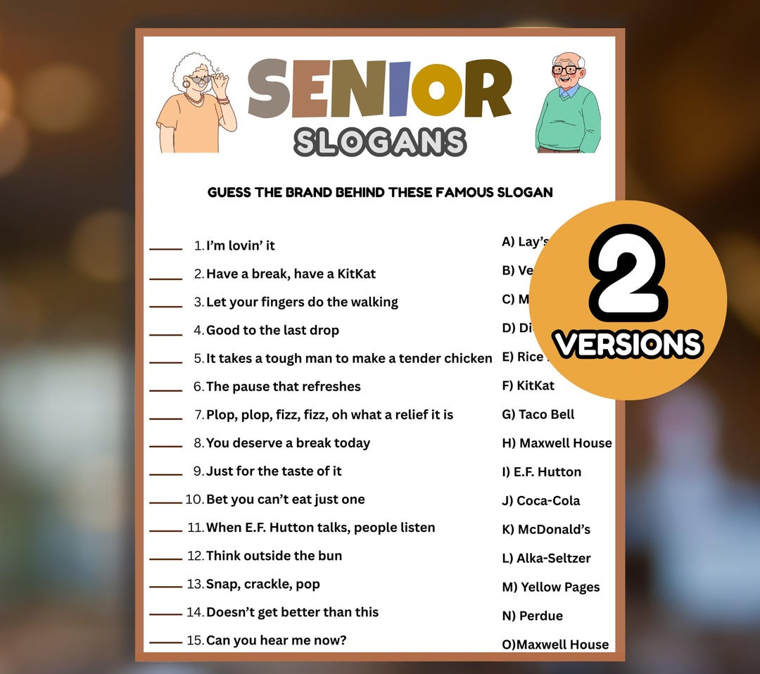 Senior Slogan Game, Family Game Night, Retirement Games, Dementia ...