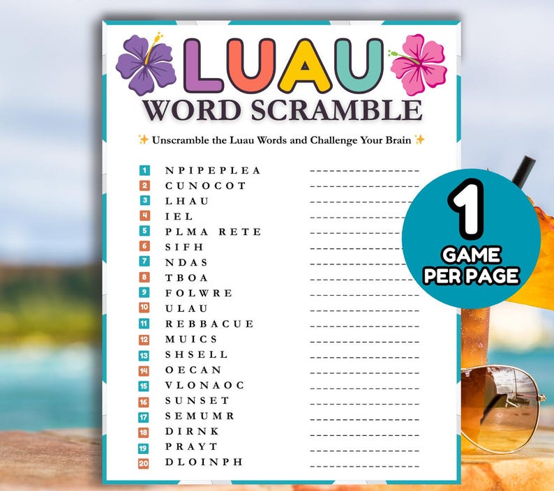 Luau Games Word Scramble, Luau Party Games, Hawaiian Party Games ...