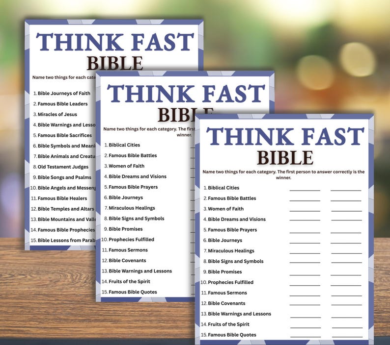 Bible Think Fast Game Printable, Quick Intermediate Christian Games ...
