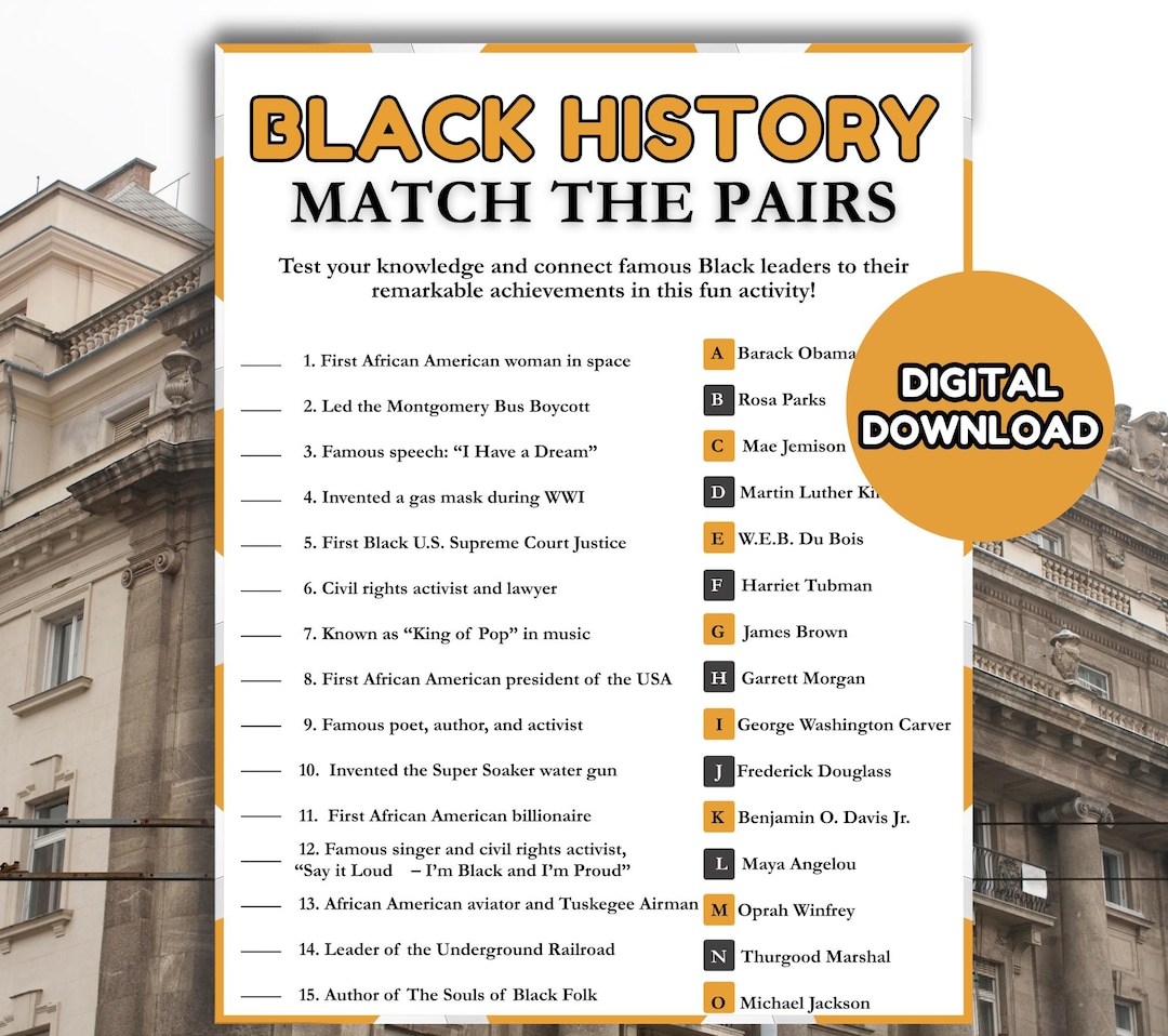 Black History Match the Pairs Game, Fun Black History Month Game for ...