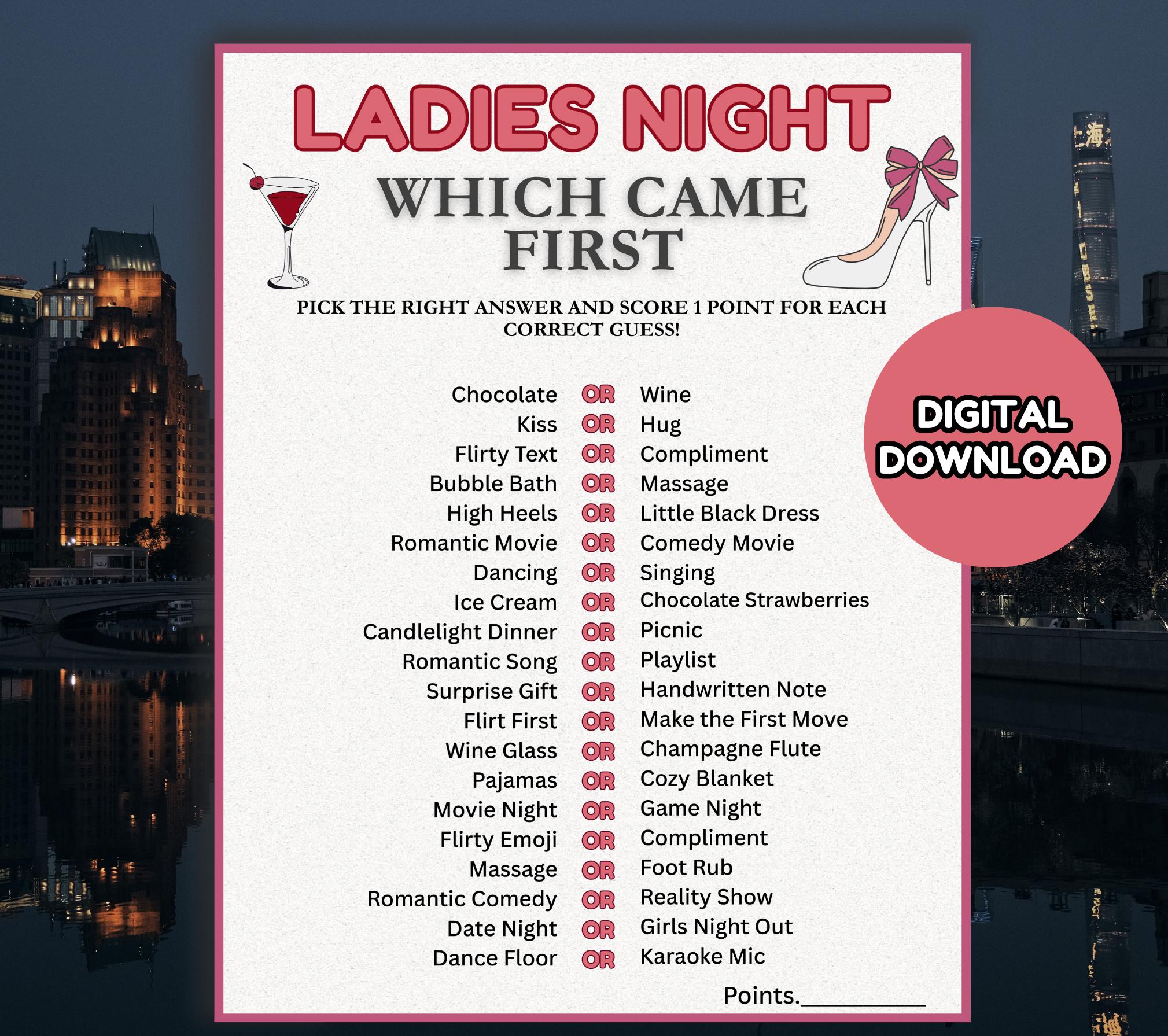 Ladies Night Game Which Came First, Fun Girls Night Games, Girls Trip ...