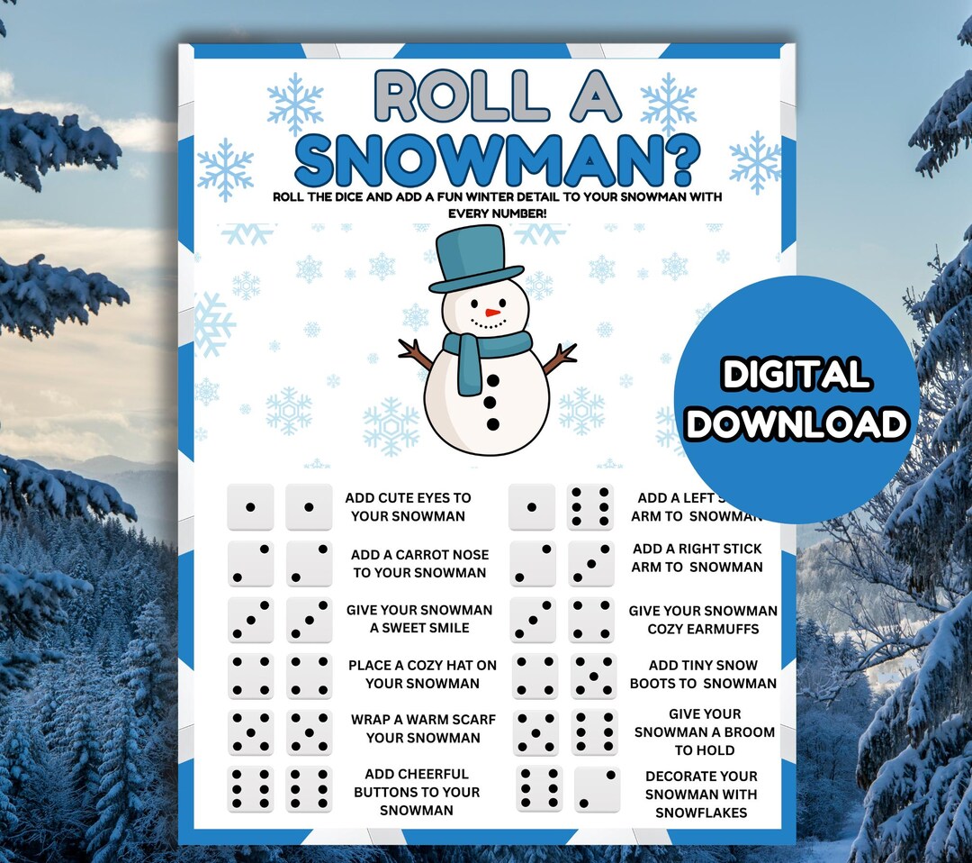 Roll a Snowman Game, Fun Printable Winter Activity for Kids, Roll a ...