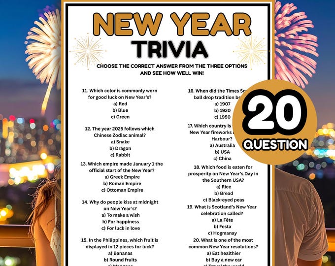 New Year’s Trivia Game Printable | NYE Quiz Questions & Answers | New ...