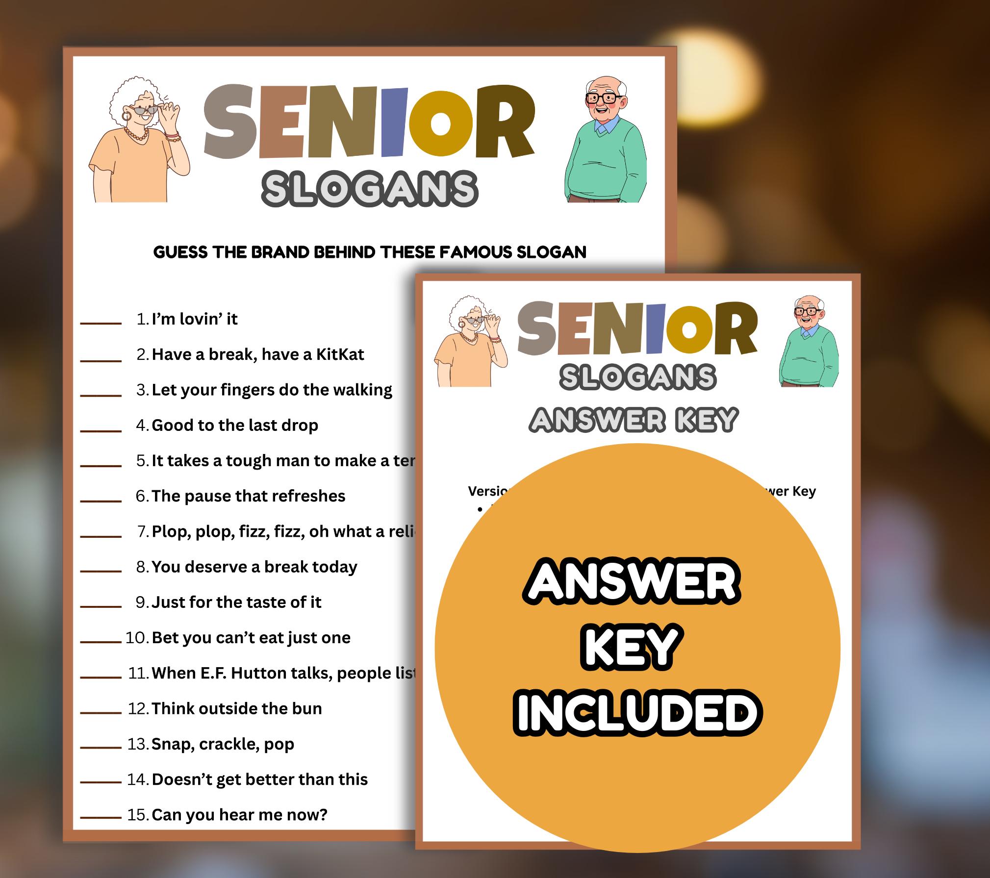 Senior Slogan Game, Family Game Night, Retirement Games, Dementia ...