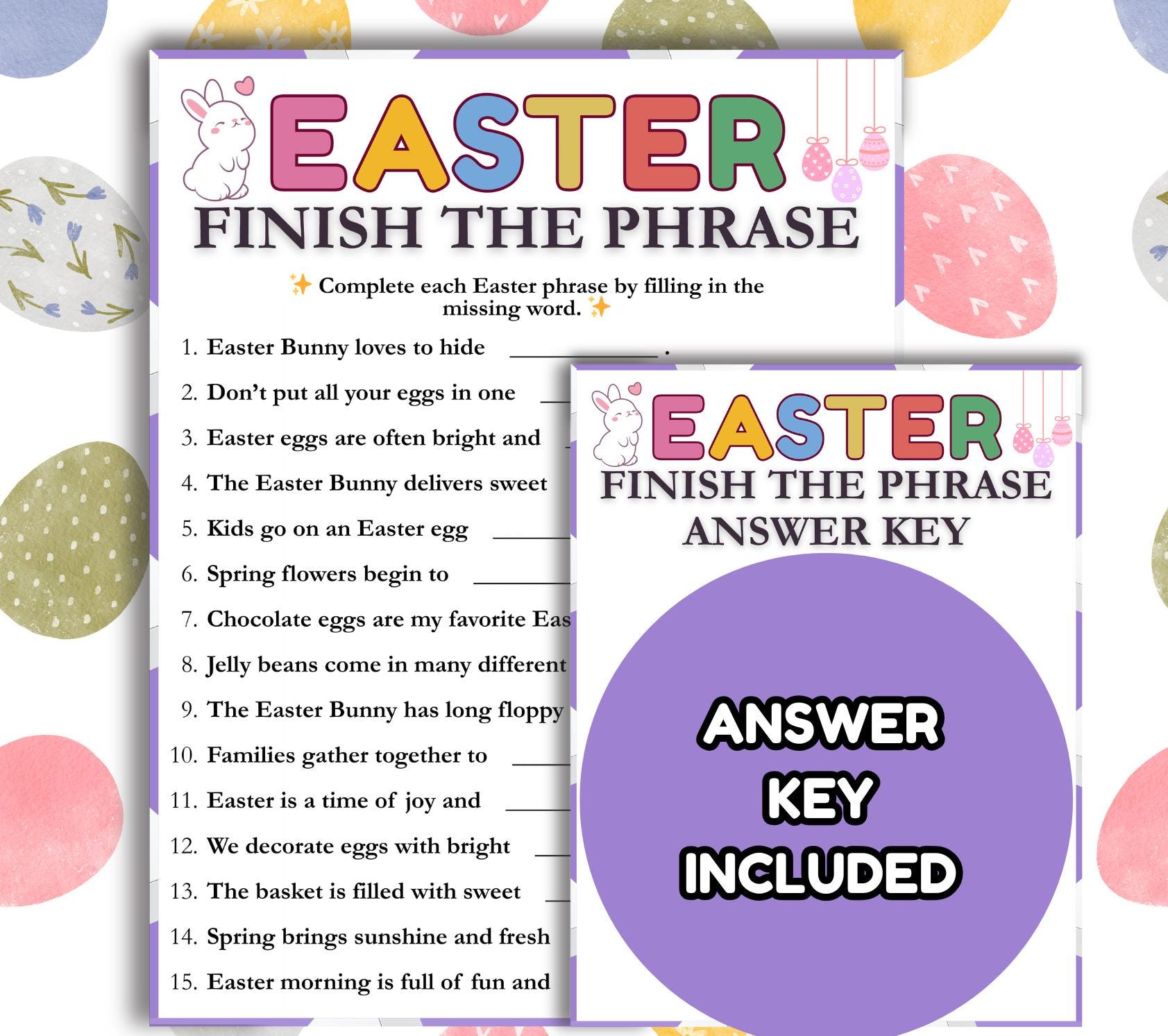 Easter Finish the Phrase Game, Finish My Phrase, Printable Word Games ...