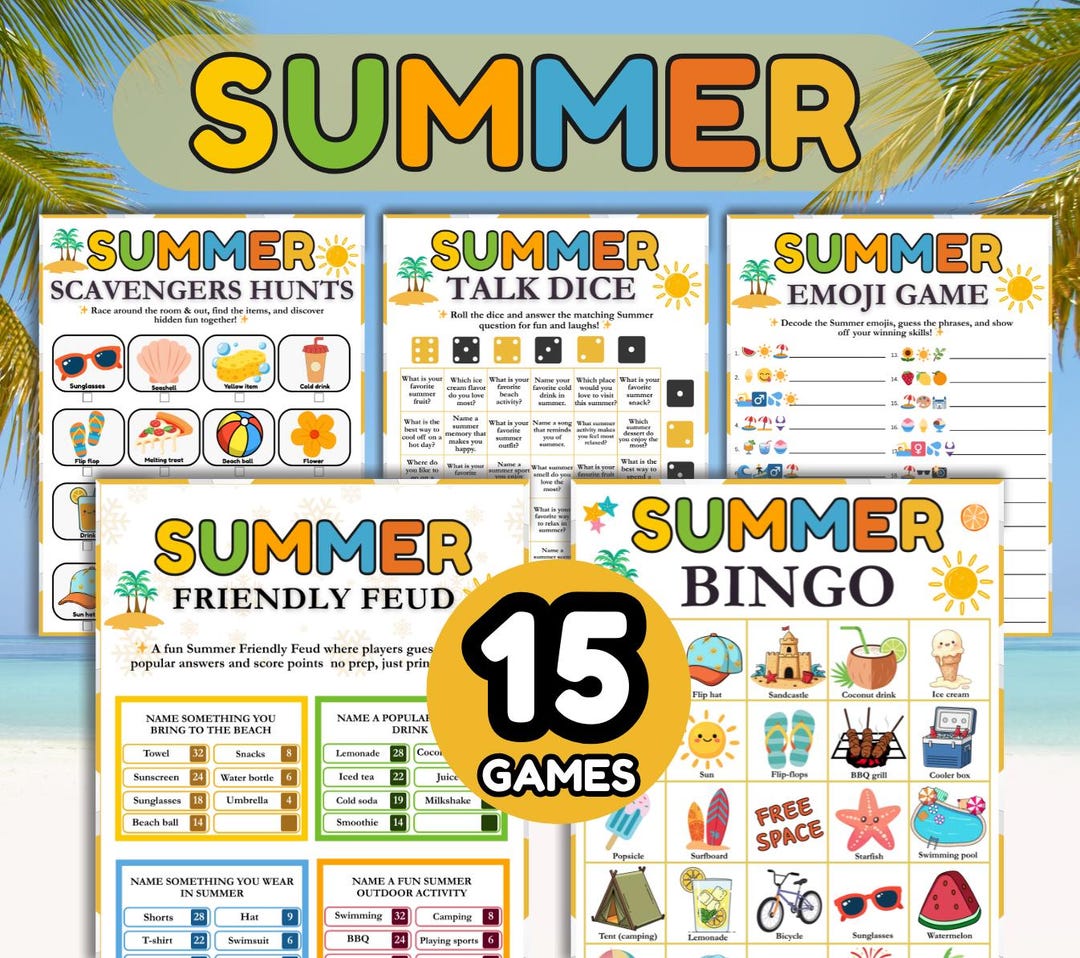 Summer Games Bundle, Summer Activities, Summer Party Games, Summer Game ...