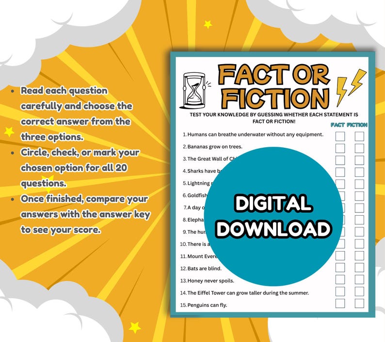 Fact or Fiction True or False Game Question Game for Senior Adults Teen ...