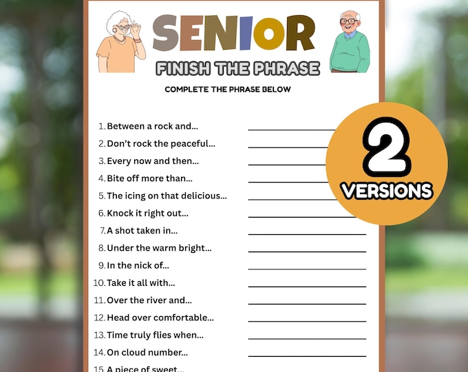 Senior Finish the Phrase, Family Game Night, Nursing Home Games ...