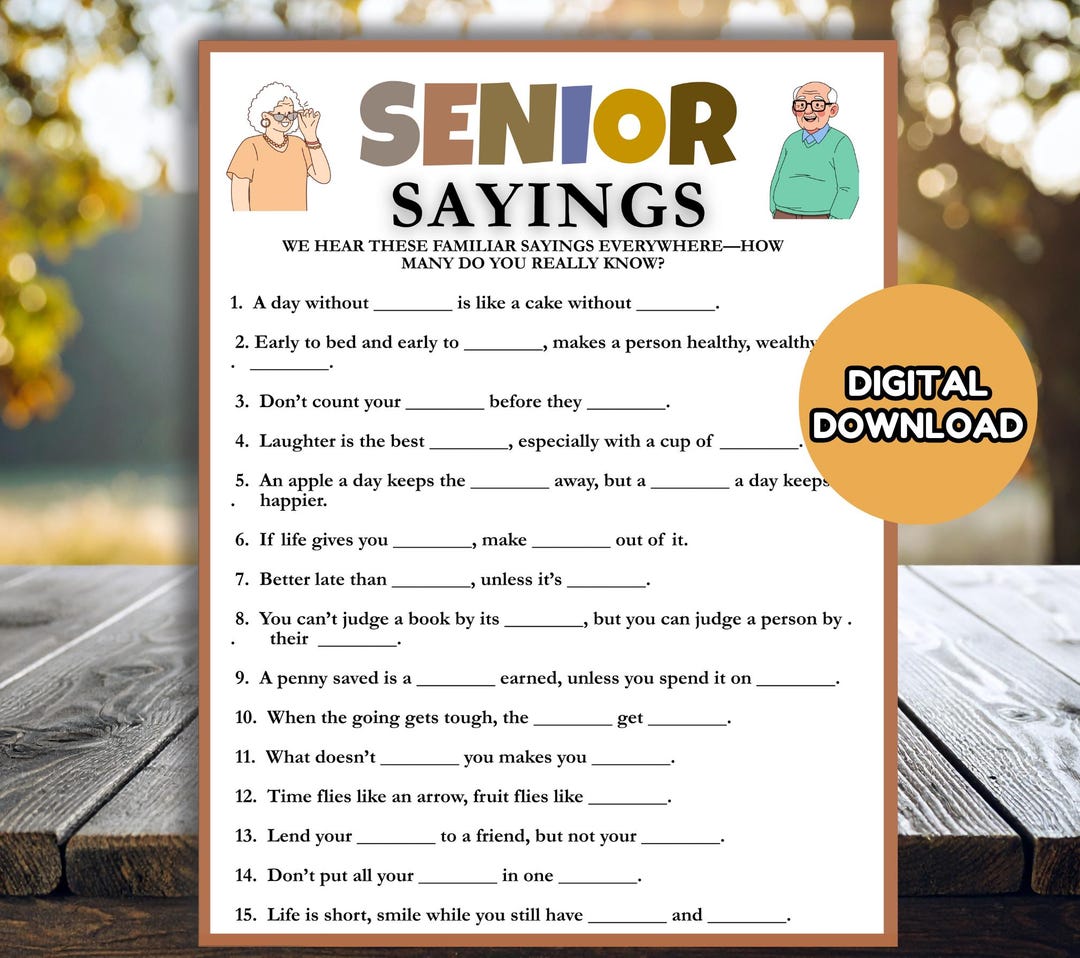 Senior Sayings Game, Fun Printable Senior Game for Elderly, Activity ...