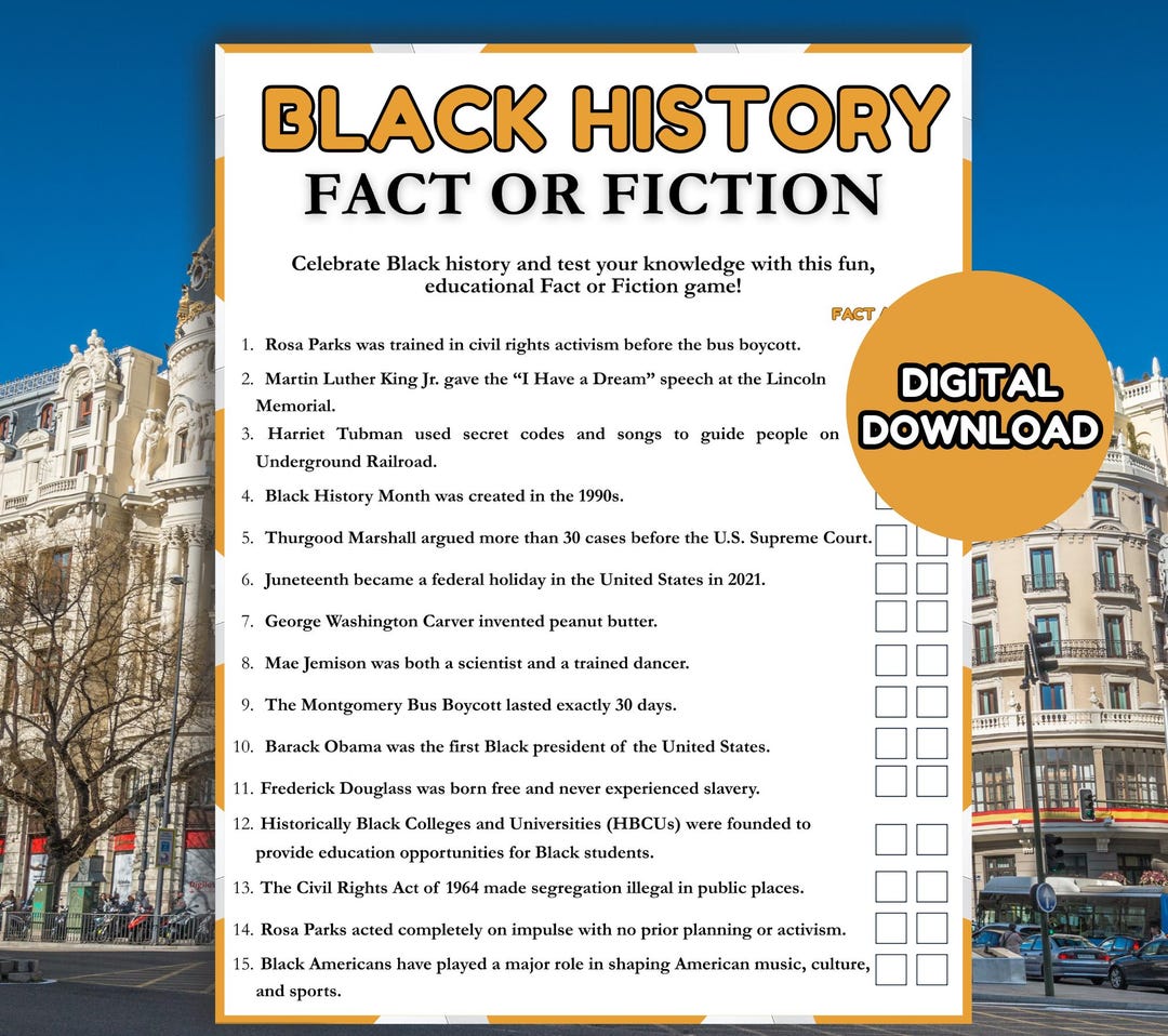 Black History Month Fact or Fiction Game, Fun Printable Black History ...