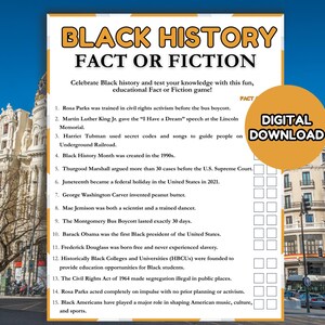 Black History Month Fact or Fiction Game, Fun Printable Black History ...