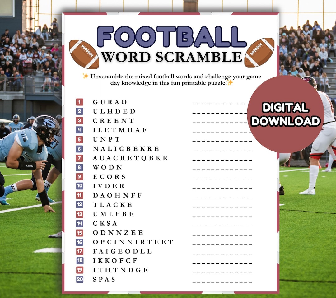 Football Word Scramble, Printable Football Word Scramble, Football ...