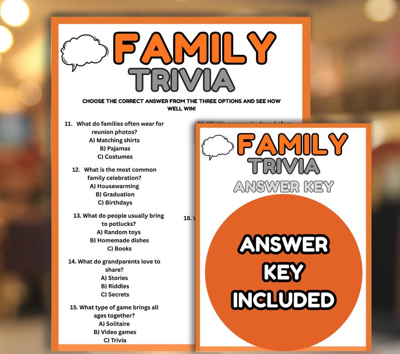 Family Reunion Trivia Game, 50 Easy Multiple Choice Questions With ...
