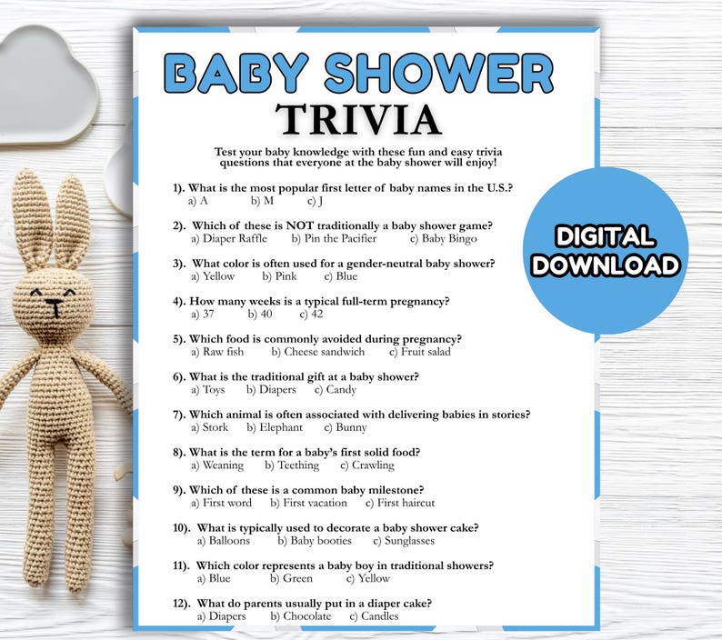 Printable Trivia Baby Shower Game, Baby Shower Family Feud Game, Gender ...