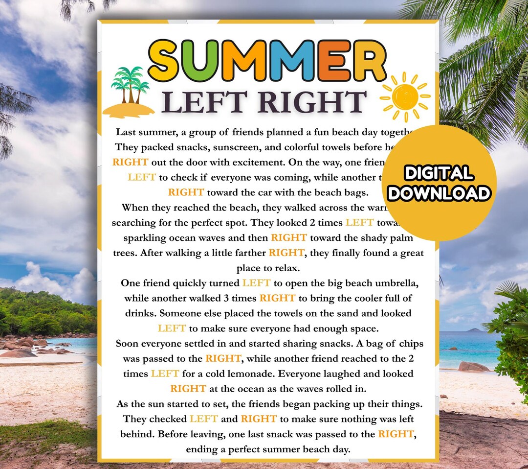 Summer Left Right Game Printable, Fun Summer Party Game for Kids ...