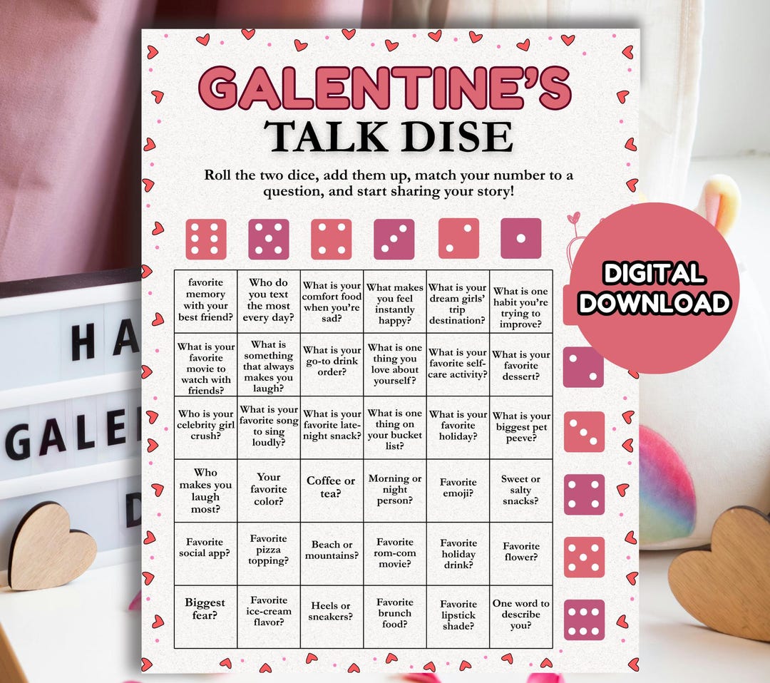 Galentine's Talk Dice Game, Fun Printable Galentines Day Game for Girls ...