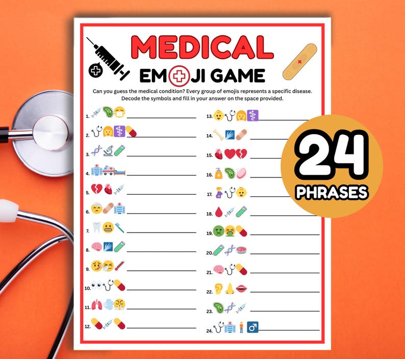 Medical Emoji Game Printable Healthcare Game Nursing Emoji Quiz Nurses ...