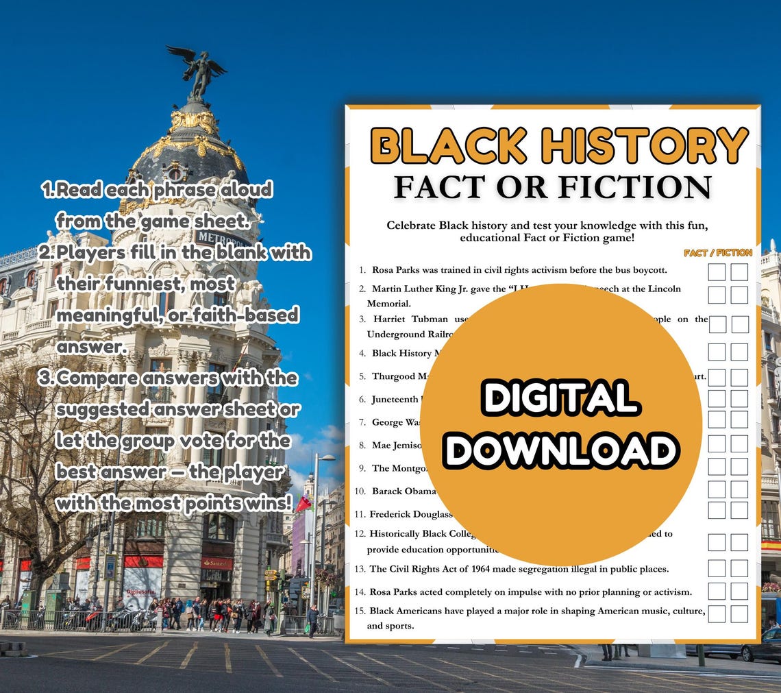 Black History Month Fact or Fiction Game, Fun Printable Black History ...
