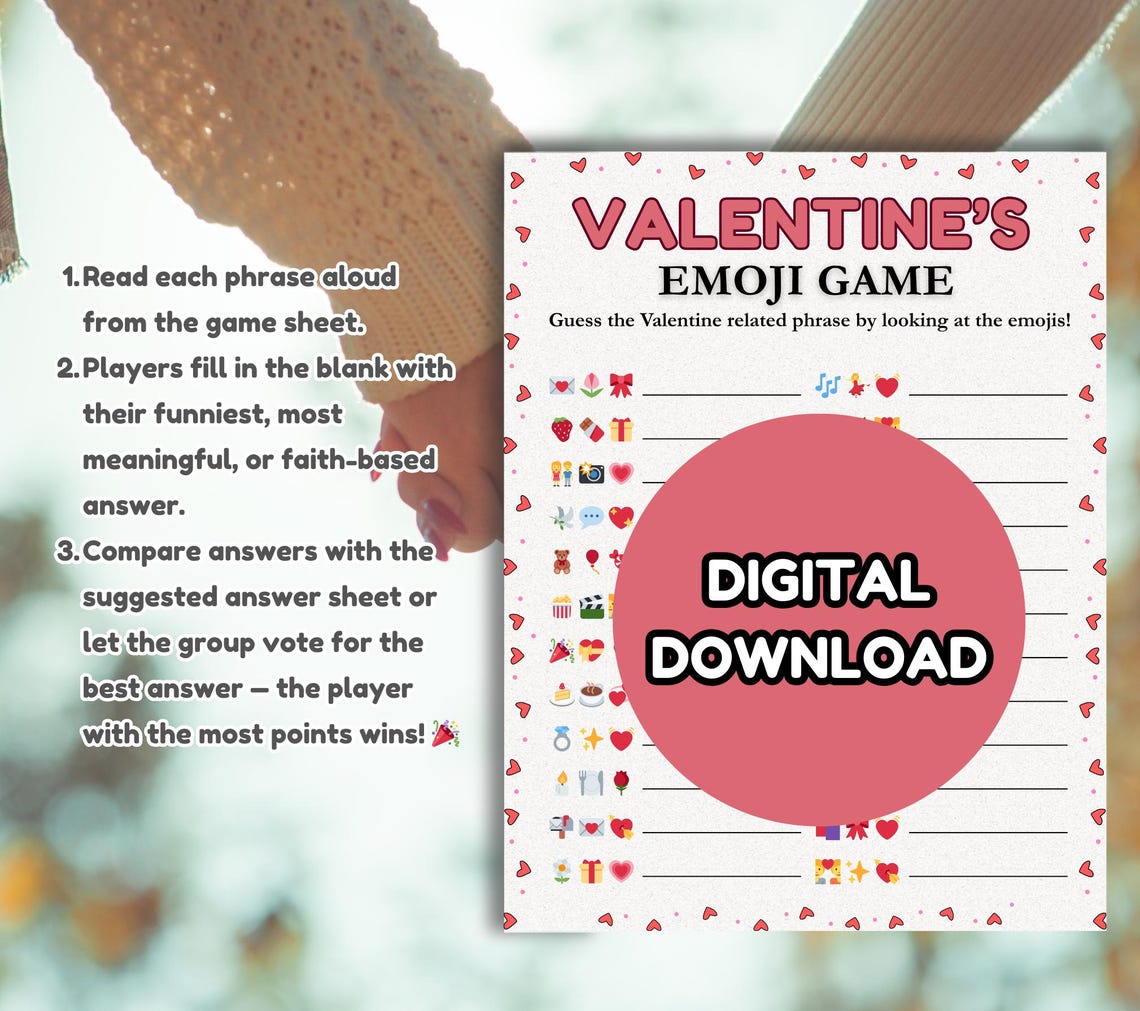 Valentine Emoji Game Printable With Answers, Galentine’s Day Party Quiz ...