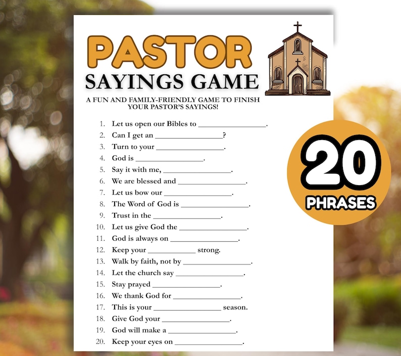 Pastor Sayings Game, Pastor Appreciation Game, Fun Christian Trivia for ...
