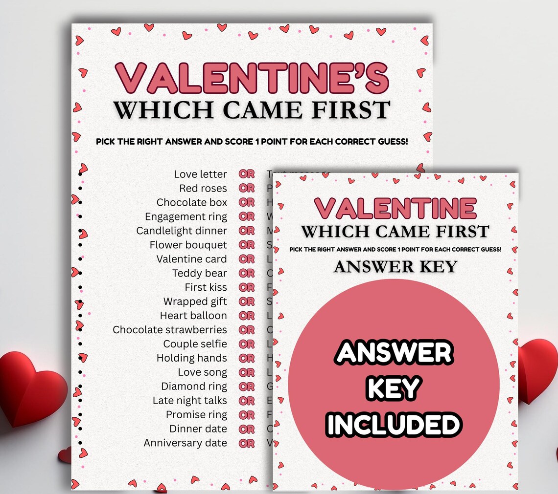 Valentine Which Came First Game Printable, Valentine Trivia With ...