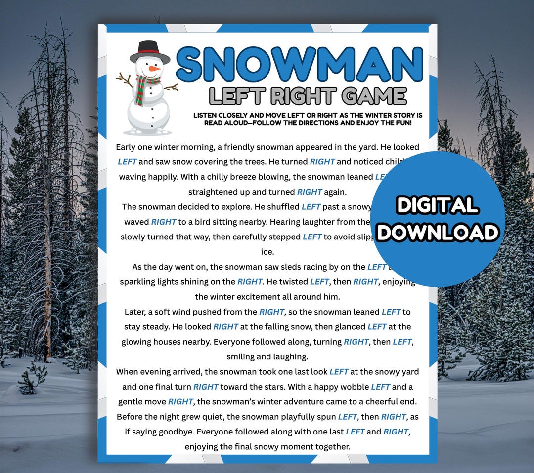 Snowman Story Left Right Game, Winter Game for Adults Kids, Winter Pass ...