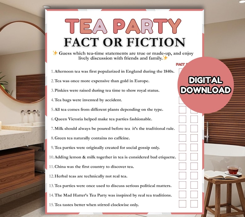 Tea Party Fact or Fiction Games, Tea Party Trivia, Adult Tea Party ...