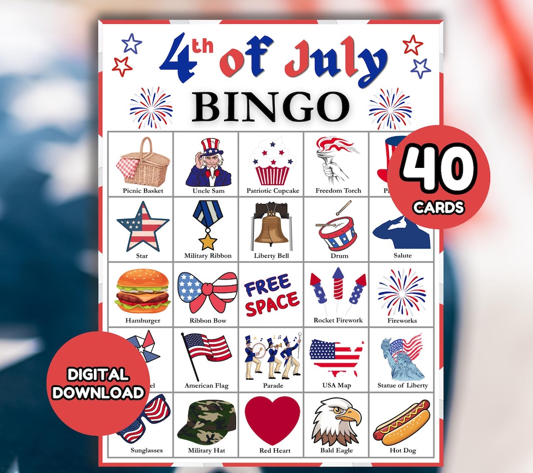 Printable 4th of July Bingo Game, Kids Independence Day Picnic Activity ...
