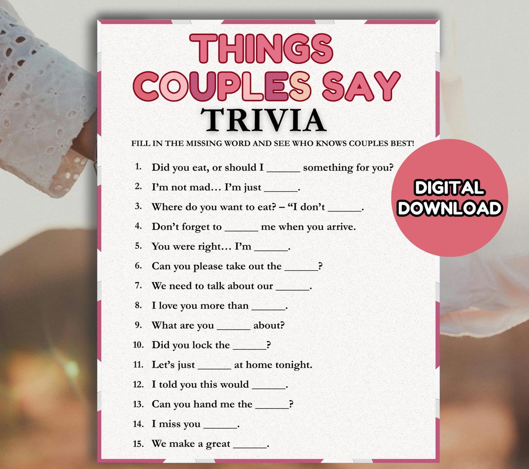 Things Couples Say Game, Fun Printable Couple Trivia Quiz, Anniversary ...