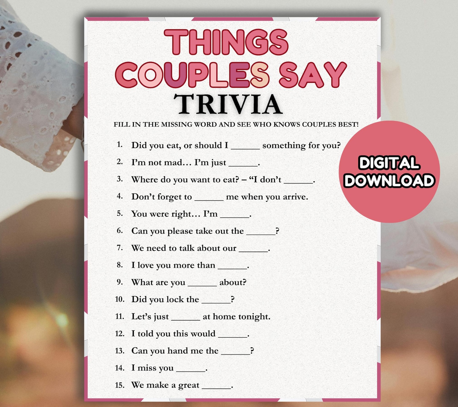 Things Couples Say Game, Fun Printable Couple Trivia Quiz, Anniversary ...