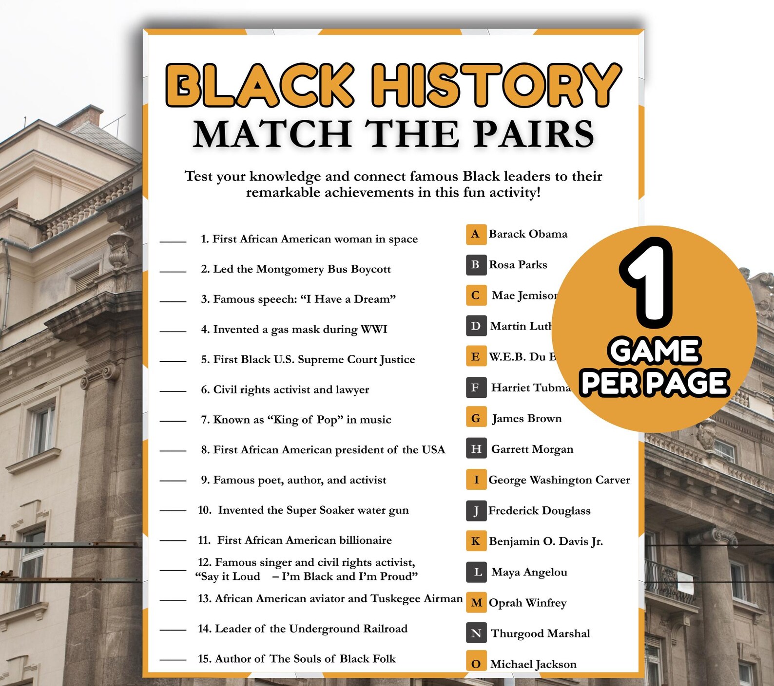 Black History Match the Pairs Game, Fun Black History Month Game for ...