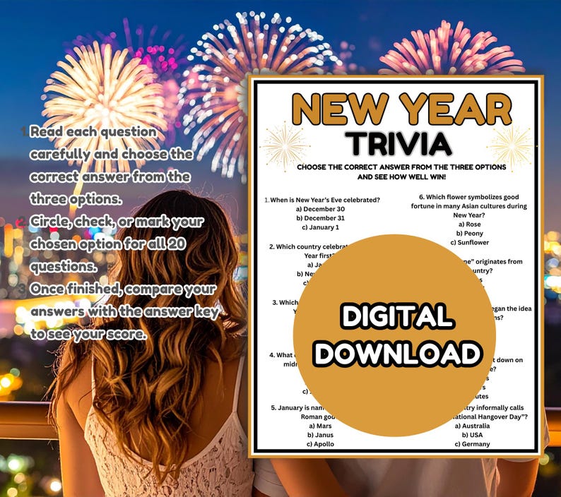 New Year’s Trivia Game Printable | NYE Quiz Questions & Answers | New ...