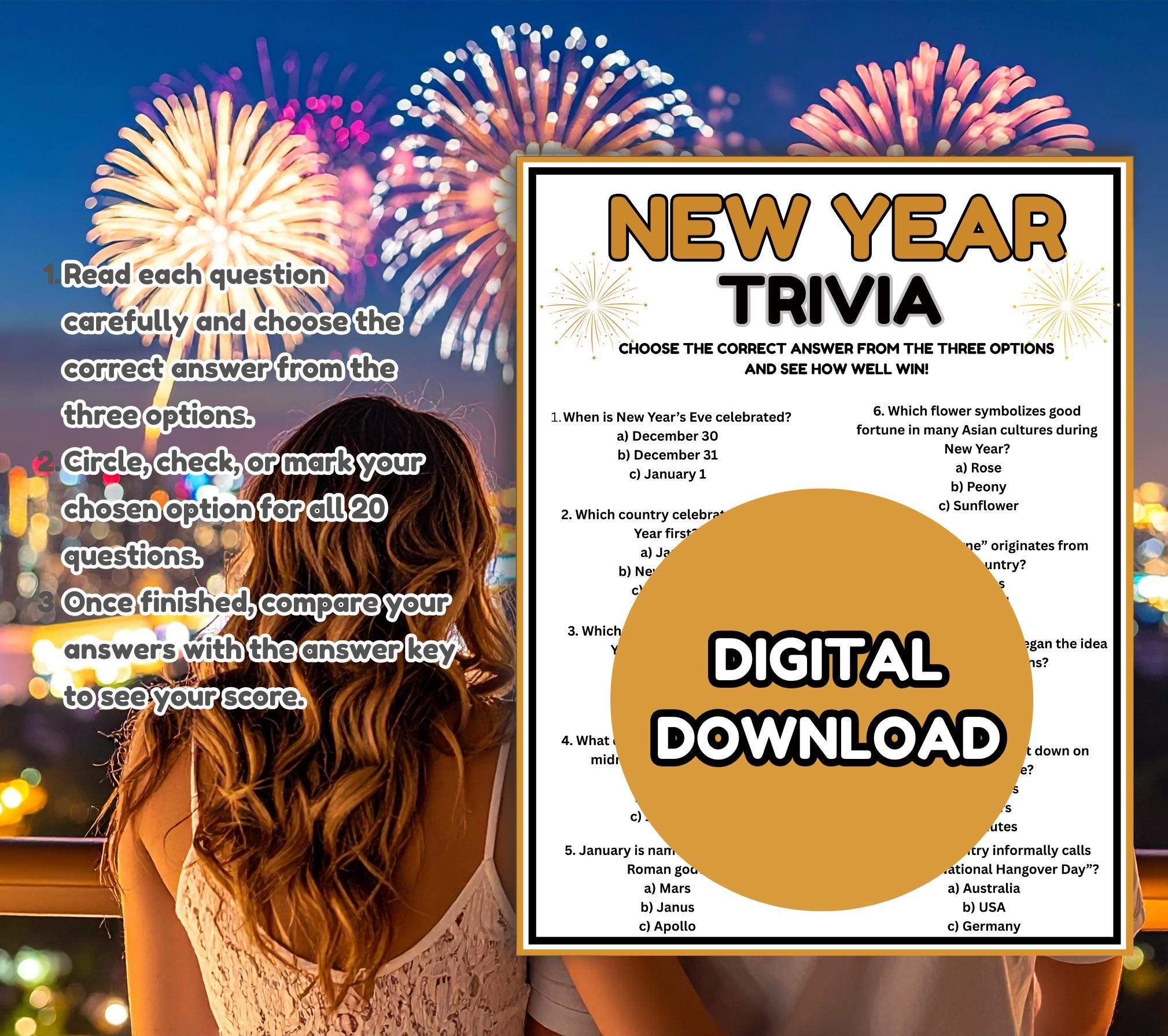 New Year’s Trivia Game Printable | NYE Quiz Questions & Answers | New ...
