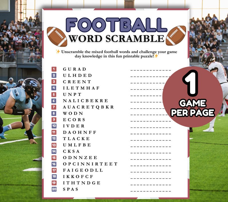 Football Word Scramble, Printable Football Word Scramble, Football ...