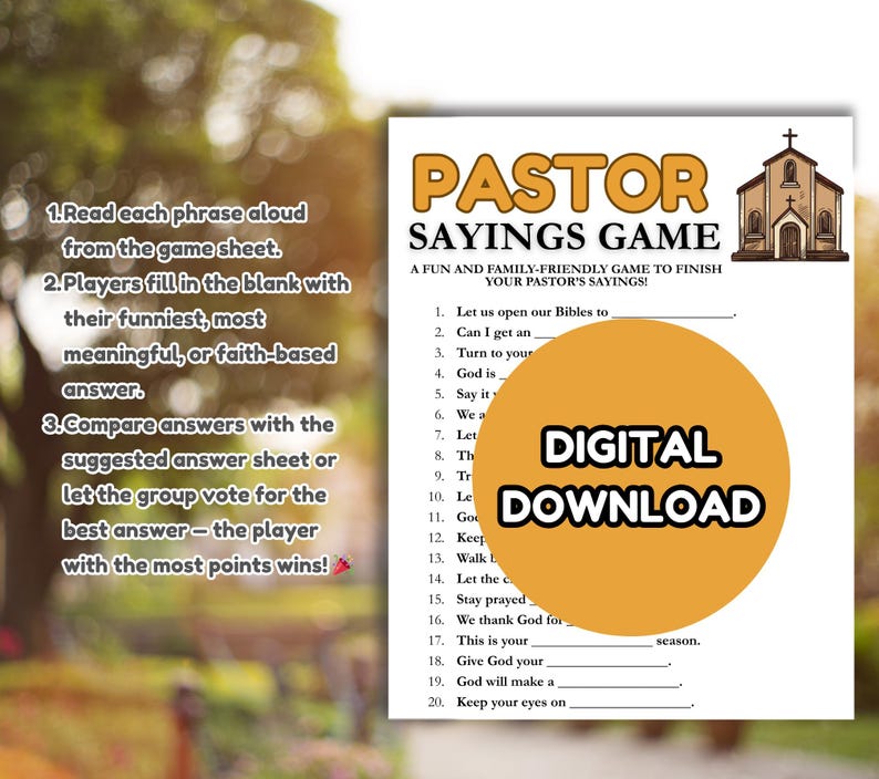 Pastor Sayings Game, Pastor Appreciation Game, Fun Christian Trivia for ...