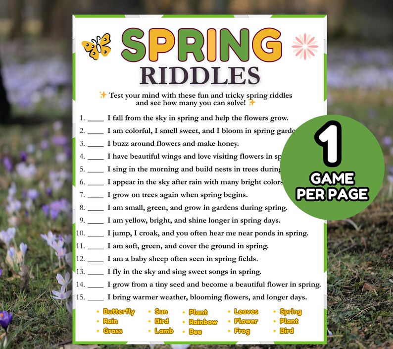 Spring Riddle Game, Printable Spring Trivia Game, Riddle Quiz, Senior ...
