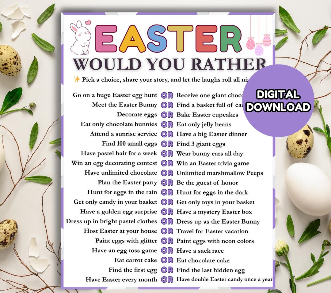Printable Easter Would You Rather Game, This or That Questions Game ...