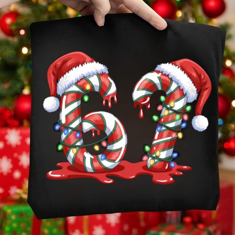 67 Christmas Meme PNG, Six Seven Candy Cane Drip Design, Funny Holiday ...