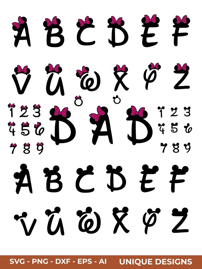Mouse Font SVG Bundle; Magical Cartoon Alphabet , Family Trip Shirt DIY ...