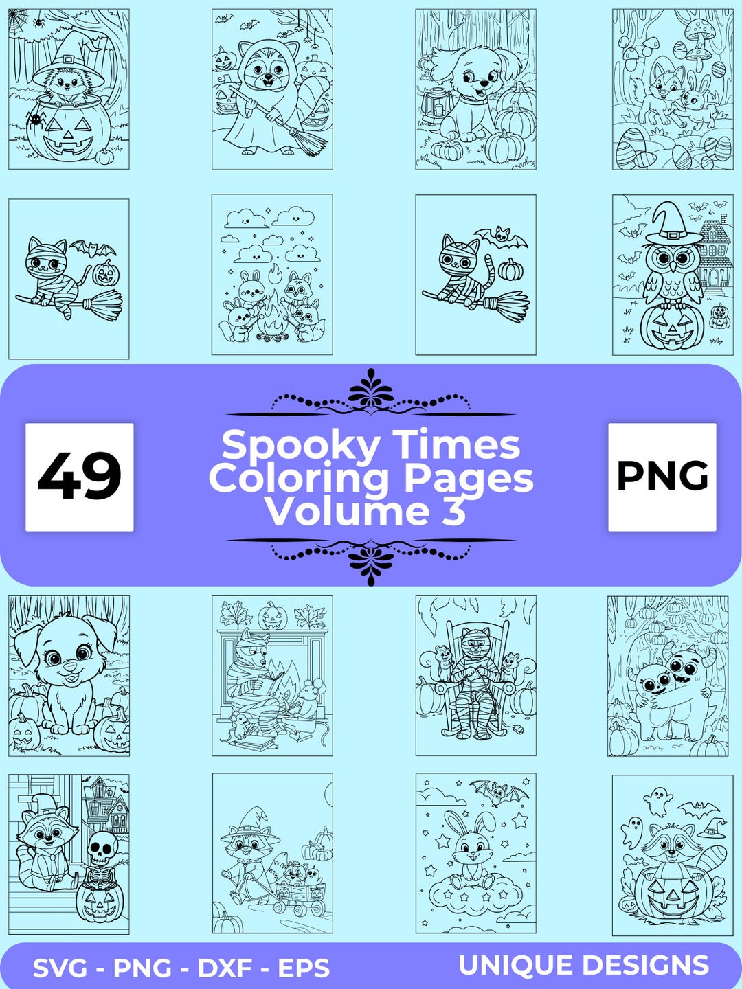 Spooky Times Coloring Pages Bundle: Printable Cute Friends, Adults ...