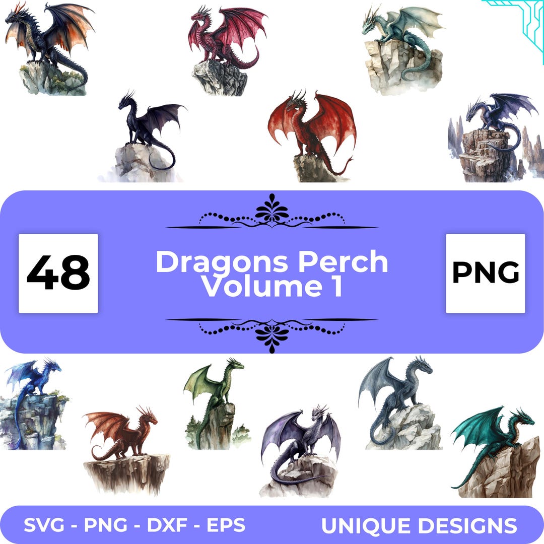 Dragon Perch Clipart Collection: Magical PNG Images, Cut File, Dragon ...