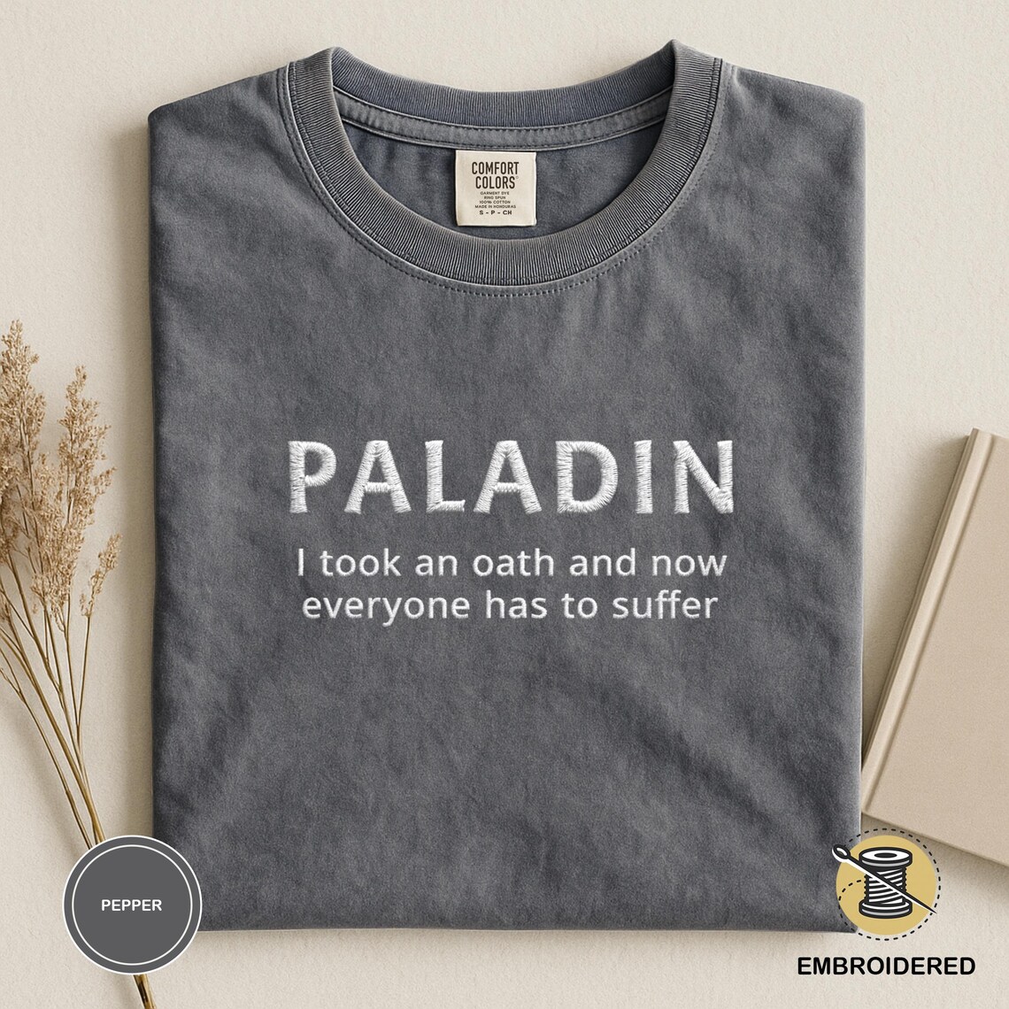 Comfort Colors Embroidered Dnd Paladin T-shirt - Etsy