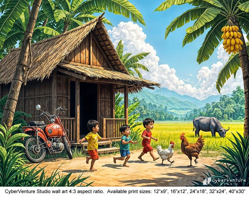 Philippines Nipa Hut and Children 2 - Wall Art Print - Etsy