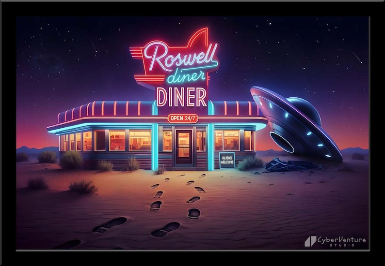 UFO at the Roswell Diner 3 - Wall Art Print - Etsy