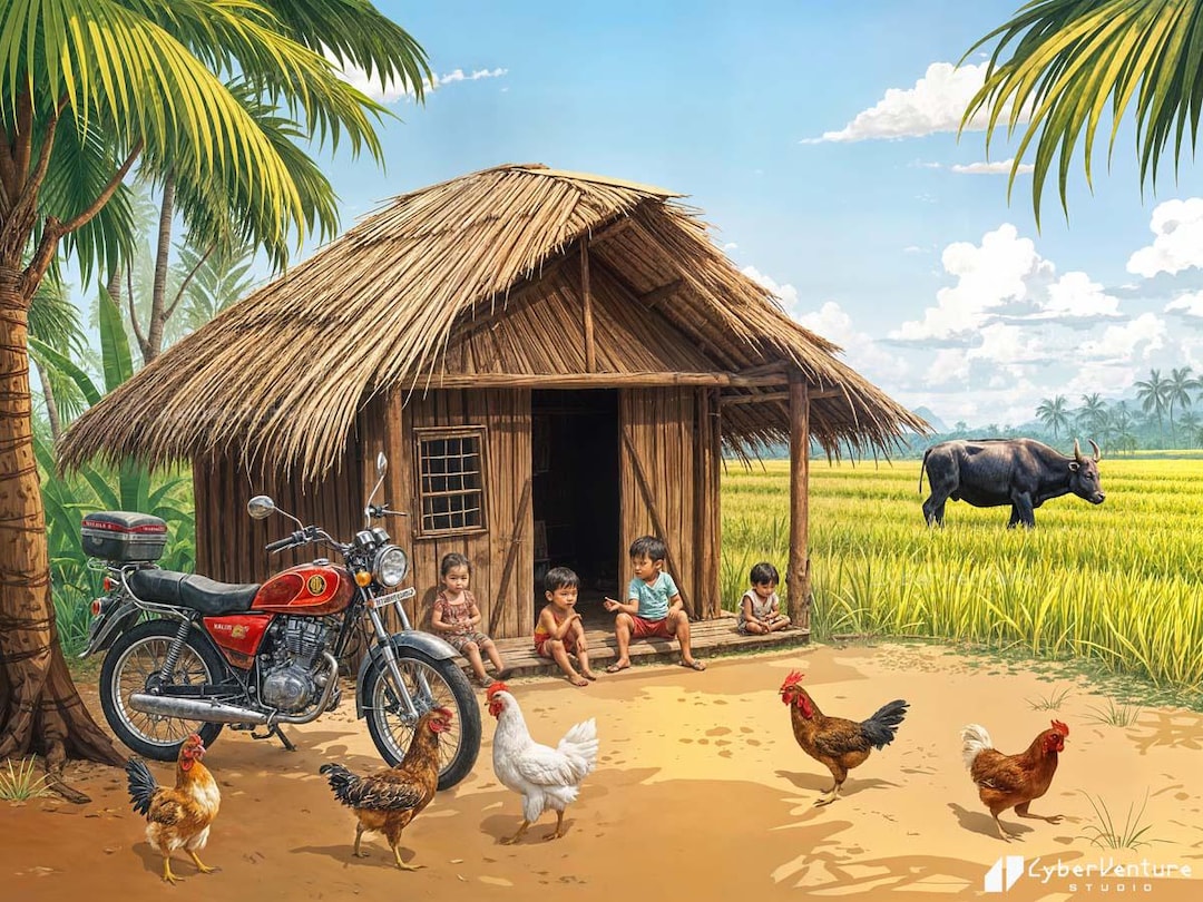 Philippines Nipa Hut and Children - Wall Art Print - Etsy