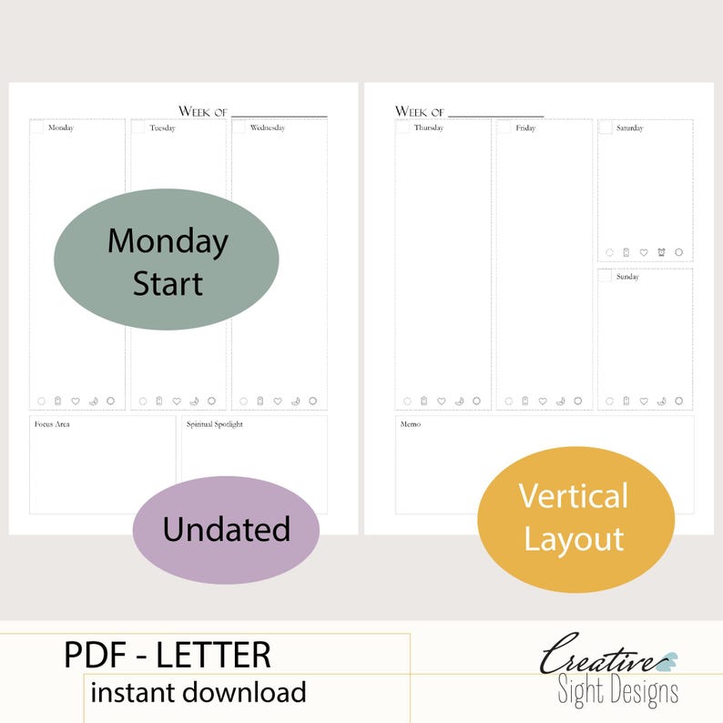 Two-page Weekly Planner Printable, Discbound Page Inserts, Undated ...