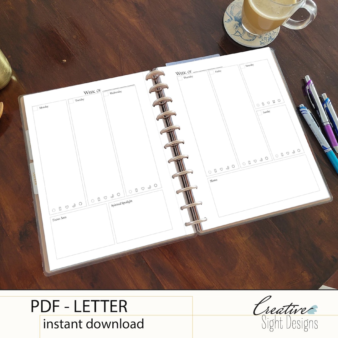 Two-page Weekly Planner Printable, Discbound Page Inserts, Undated ...