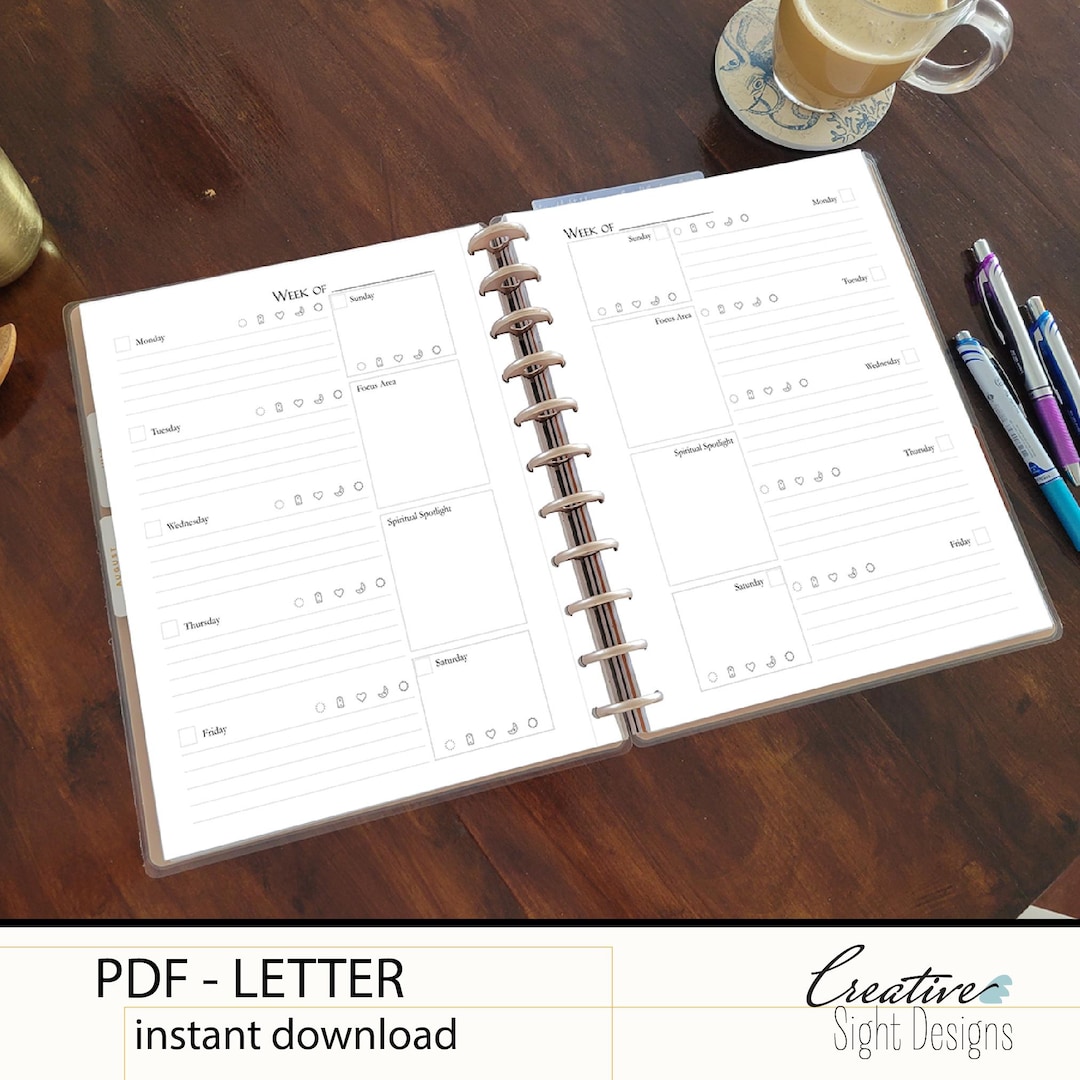 One-page Weekly Planner Printable, Undated Sunday Start, Letter Size W ...