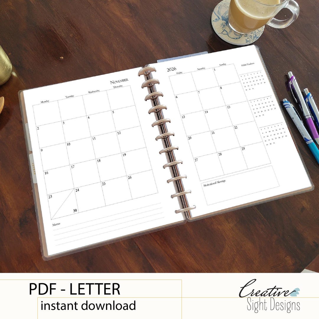 2026 Two Page Spread Monthly Planner Pages, Monday Start, Digital ...