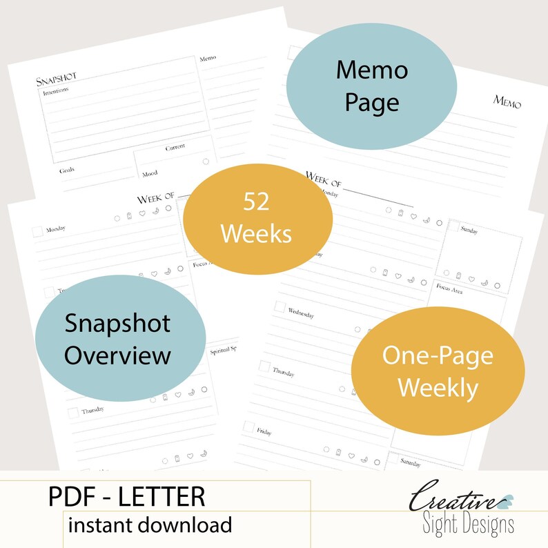One-page Weekly Planner Printable, Discbound Page Inserts, Undated ...